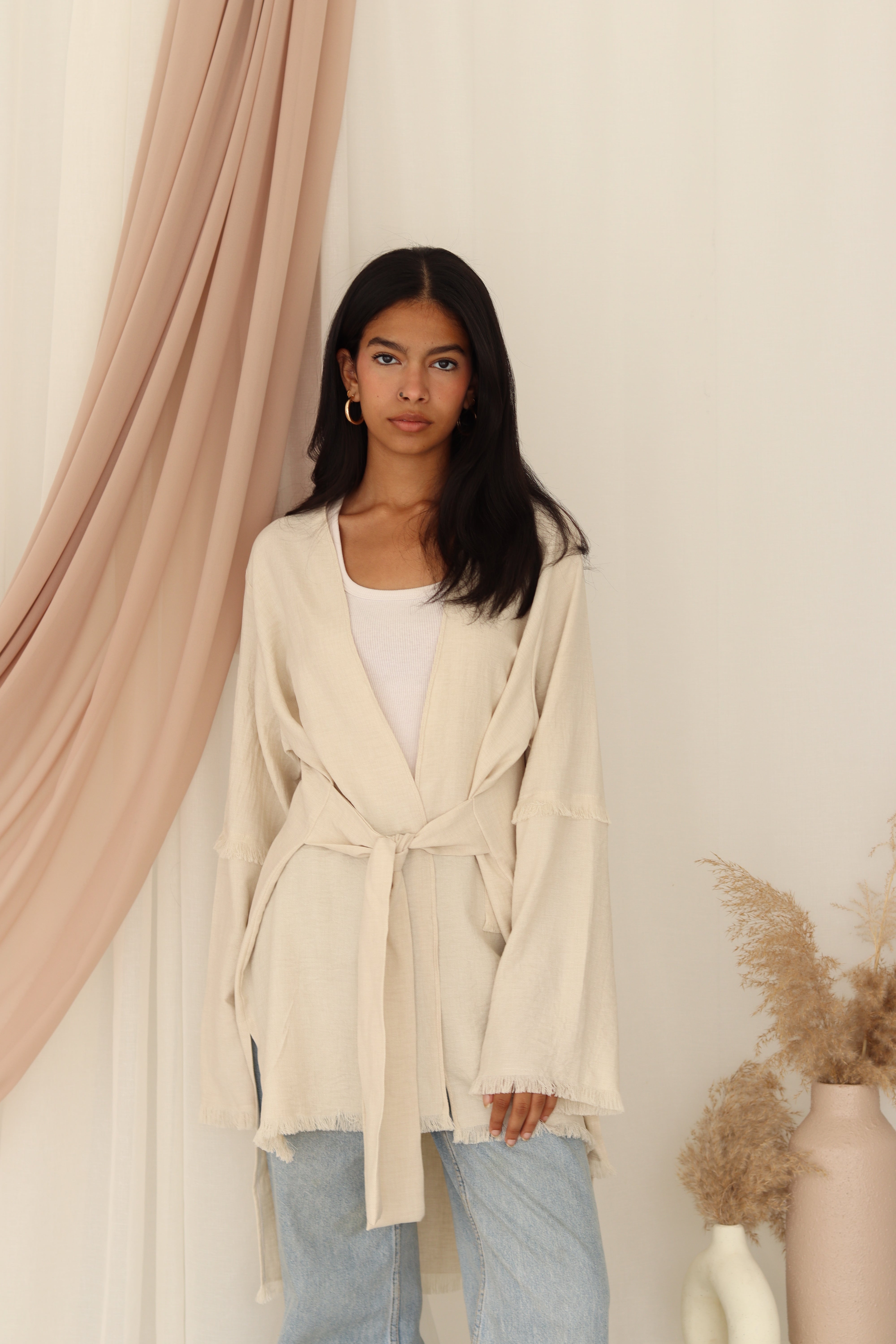 Ice Fringe belted kimono – Velvet