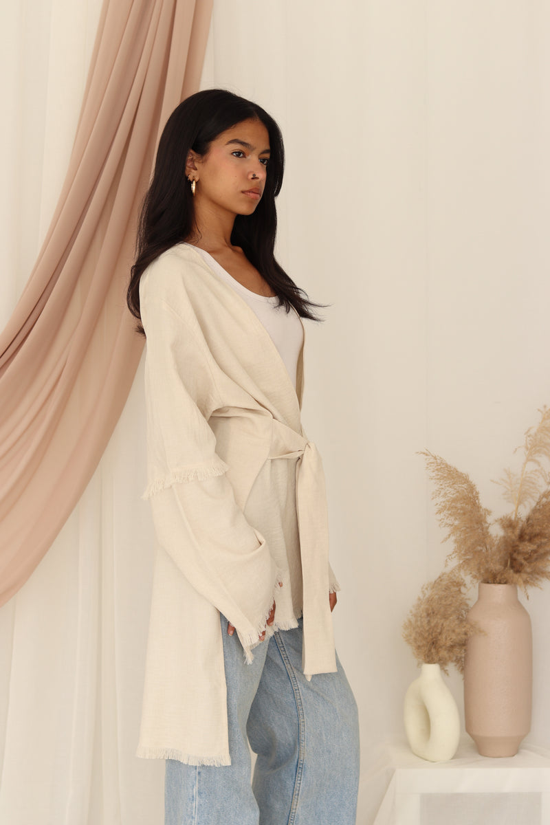 Ice Fringe belted kimono – Velvet